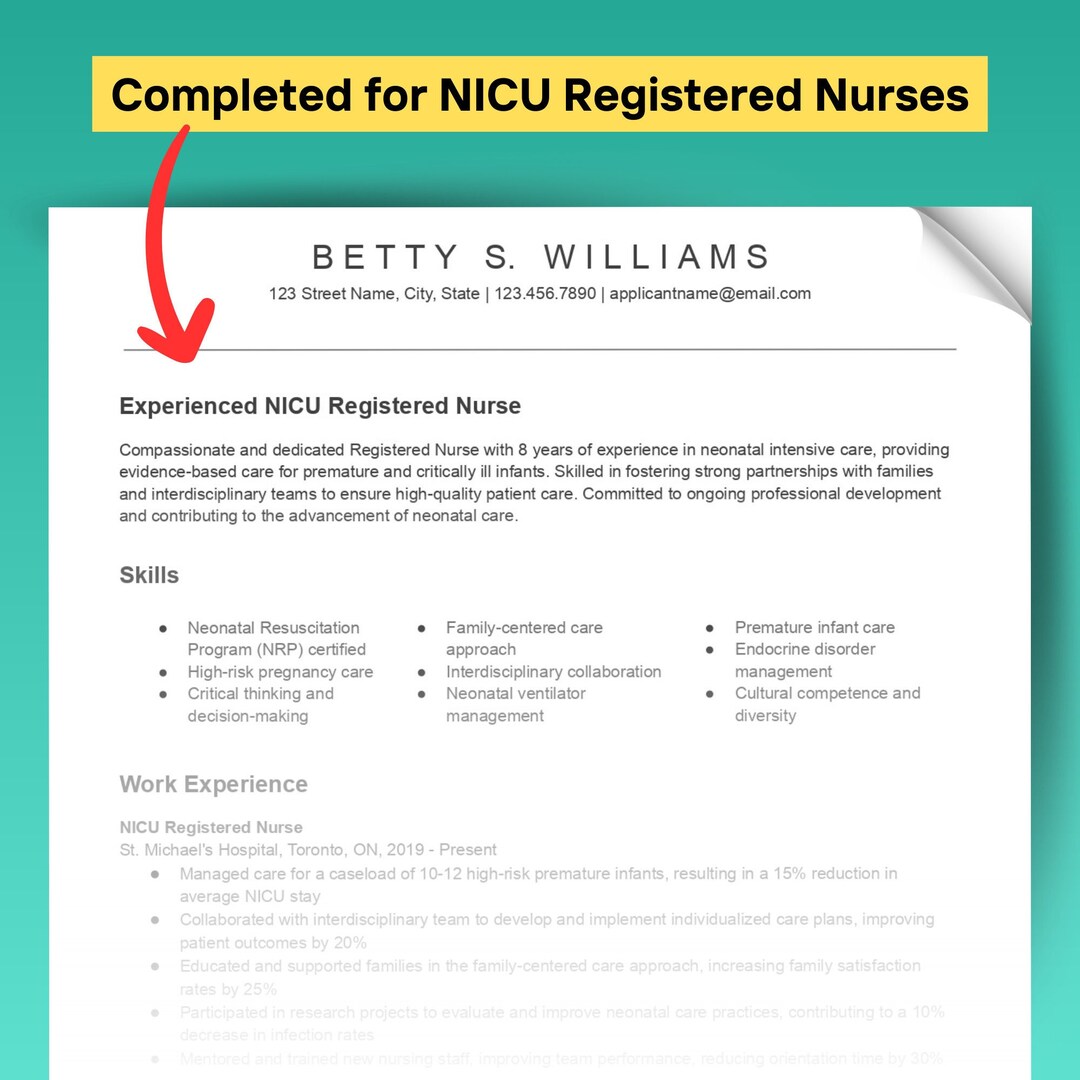 NICU Registered Nurses Example Resume and Cover Letter Pack: Google Doc ...