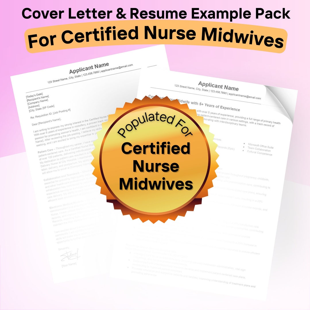 Certified Nurse Midwives Example Resume and Cover Letter Pack: - Etsy