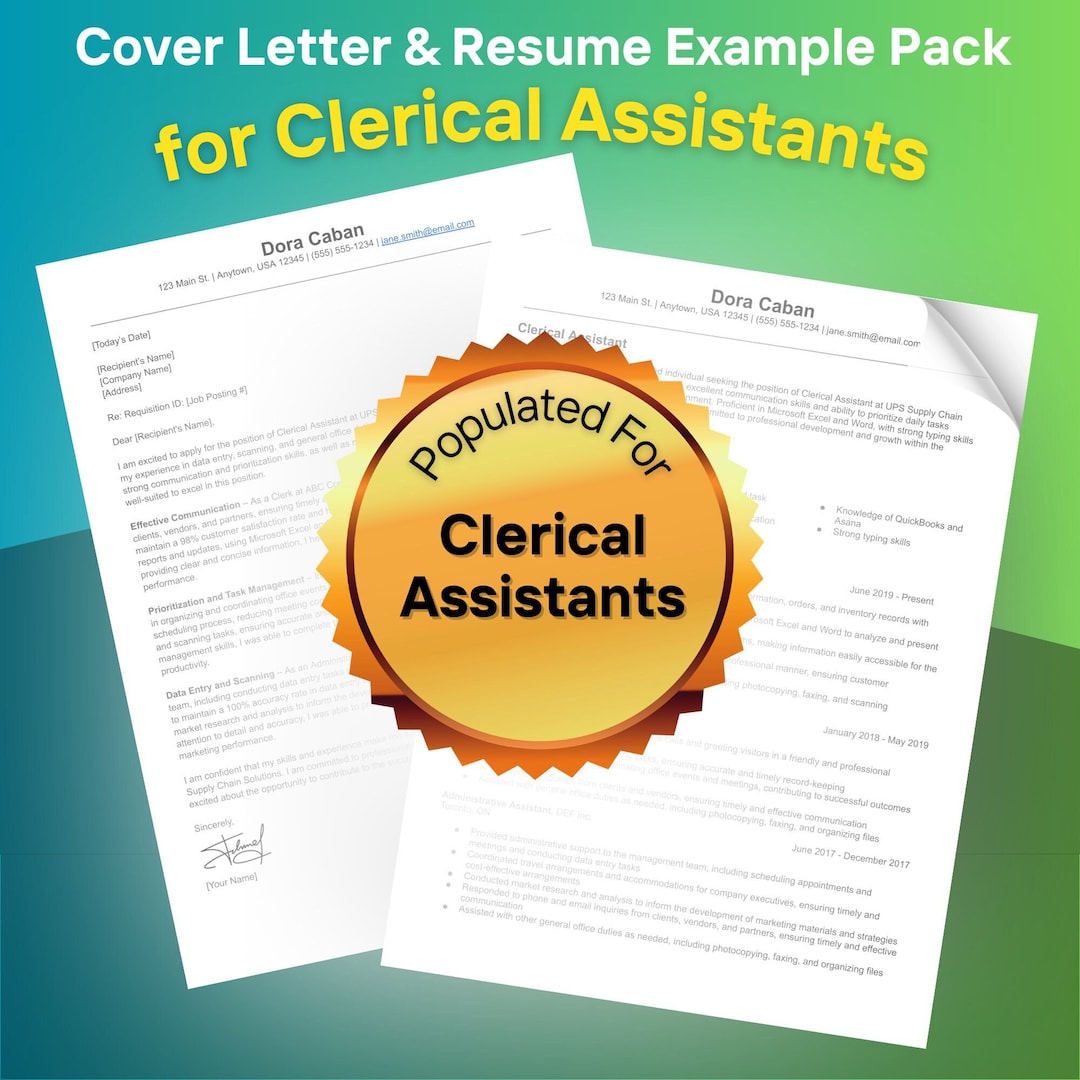 Clerical Assistant Example Resume and Cover Letter Pack: Expertly ...