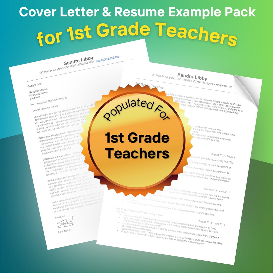 1st Grade Teacher Example Resume and Cover Letter Pack: Expertly ...
