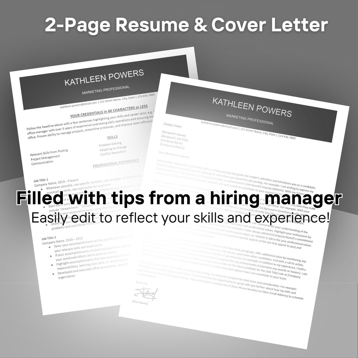 Resume Template and Cover Letter, Filled With Tips & Examples, ATS ...