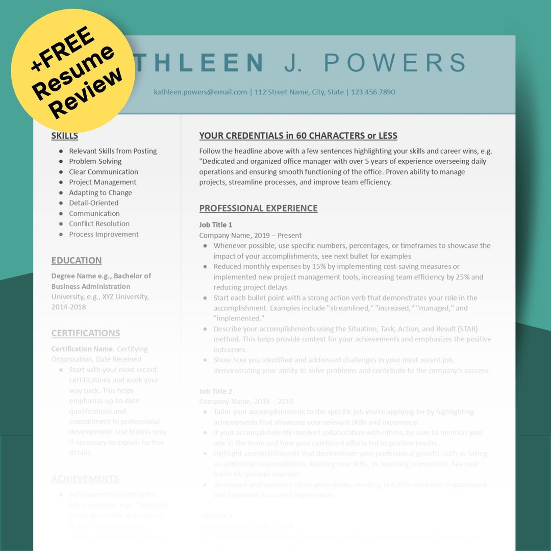 Resume Template and Cover Letter, Filled With Tips & Examples, ATS ...
