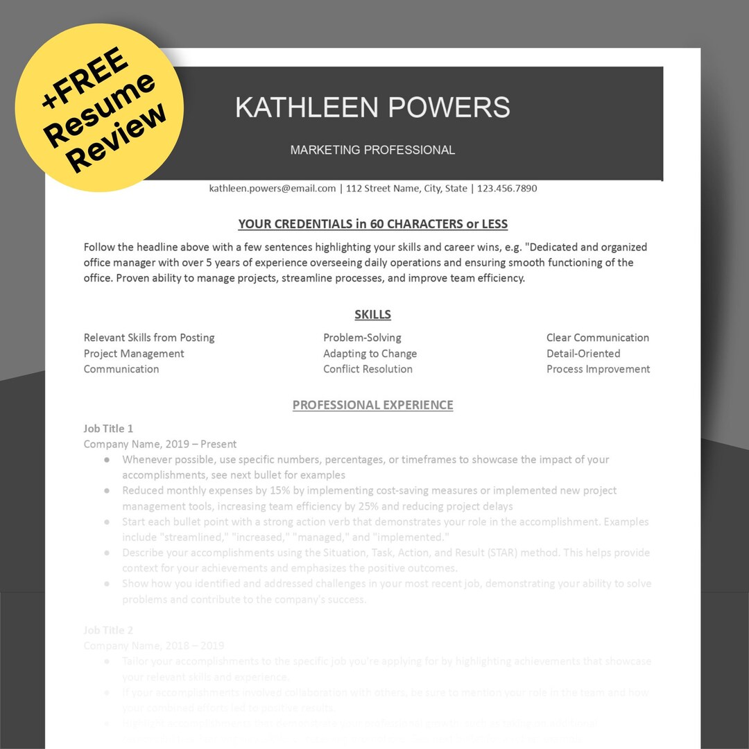 Resume Template and Cover Letter, Filled With Tips & Examples, ATS ...