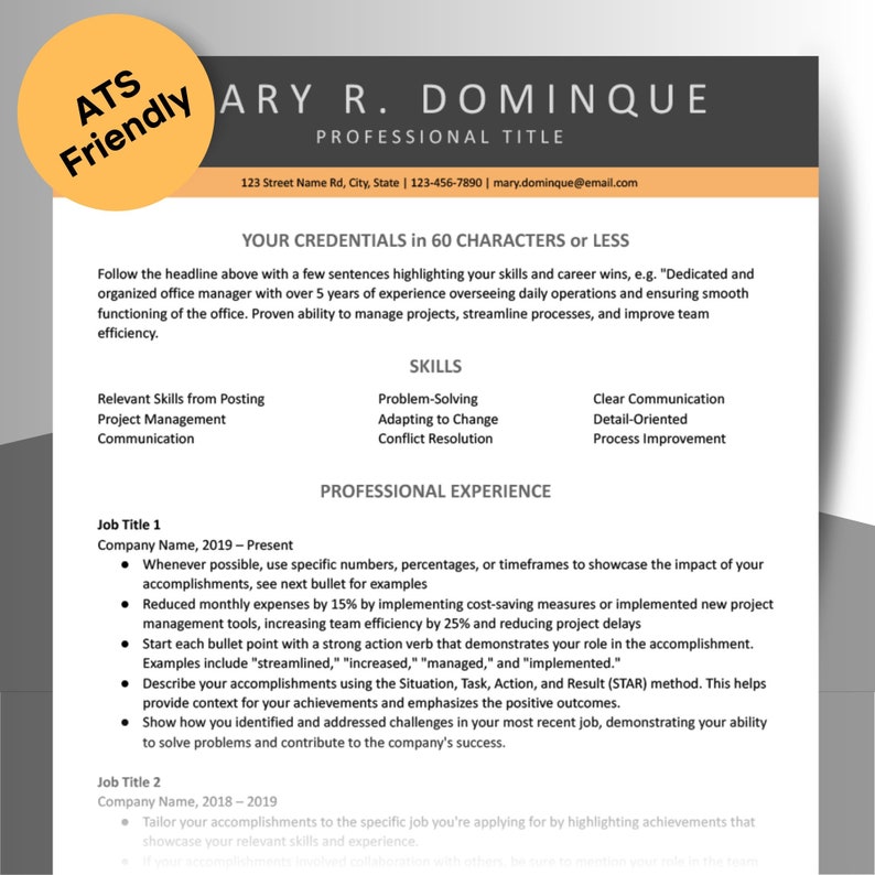 Resume Template and Cover Letter, Pre-filled With Tips & Examples, ATS ...