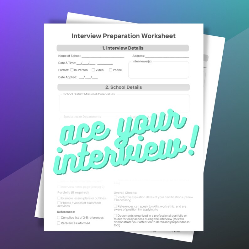 Teacher Interview Prep Worksheet, Including Interview Details, School ...