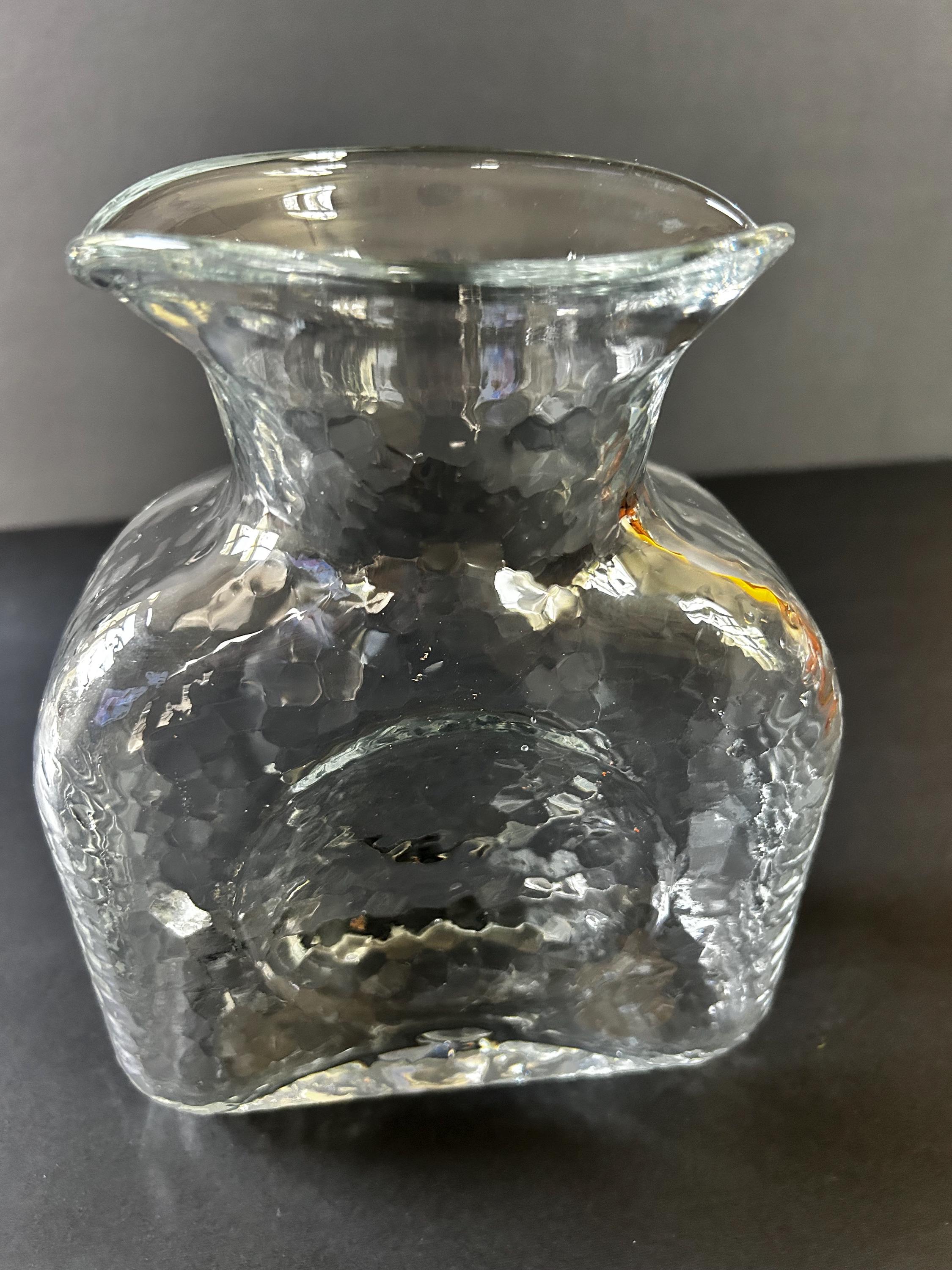 Blenko Style Hammered Glass Double Spout Pitcher.. Clear Glass - Etsy