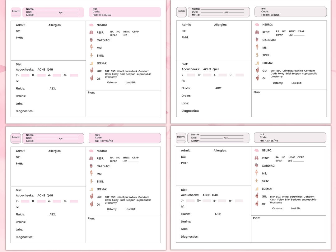 Printable 4 Patient Med Surg Nurse Shift Report (Download Now) - Etsy