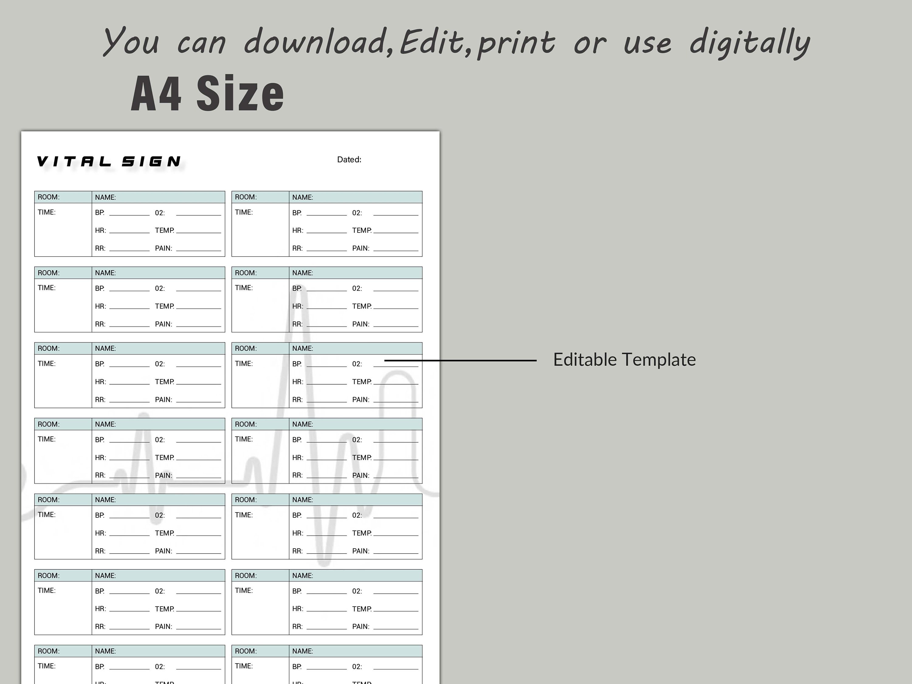 Editable and Printable Vital Sign Chart Vital Sign Log Vital - Etsy Canada