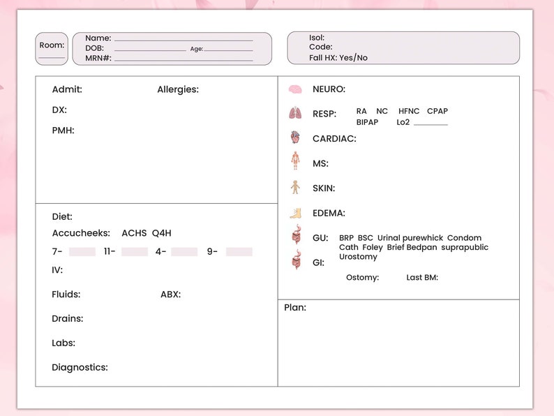 Printable 4 Patient Med Surg Nurse Shift Report (Download Now) - Etsy