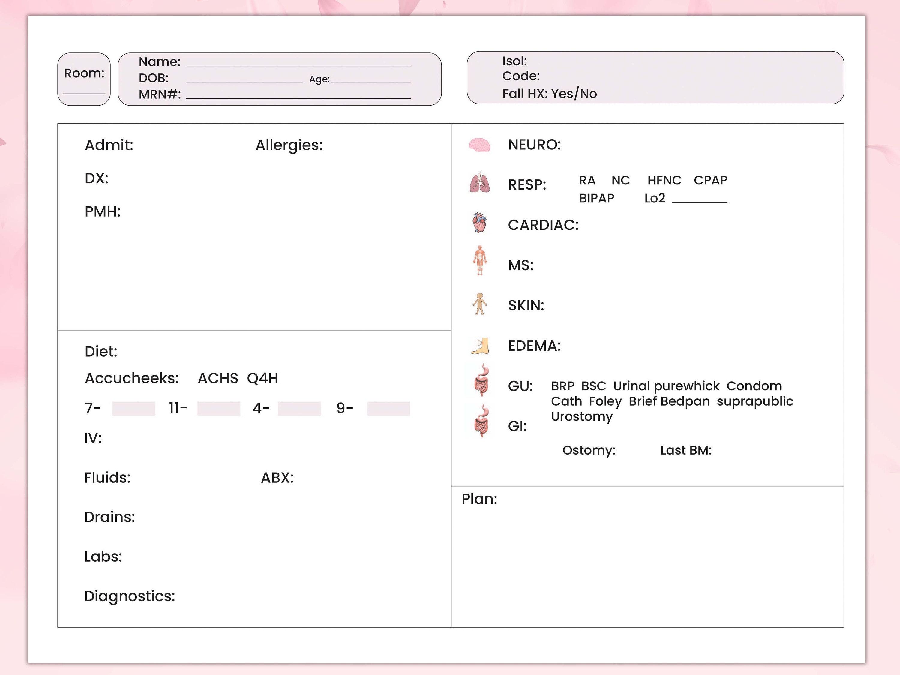 Printable 4 Patient Med Surg Nurse Shift Report (Download Now) - Etsy