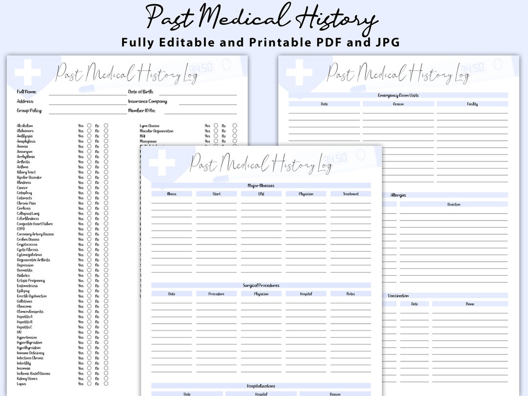 Past Medical History Log Family Medical History Form - Etsy