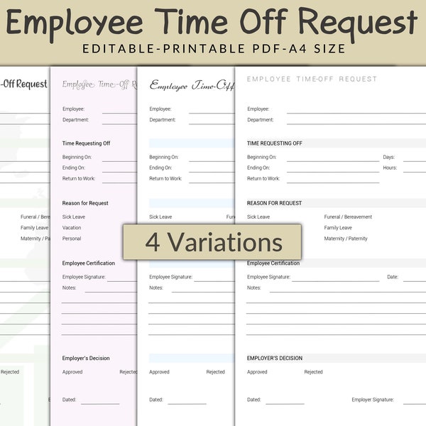 Employee Time off Request Form - Etsy
