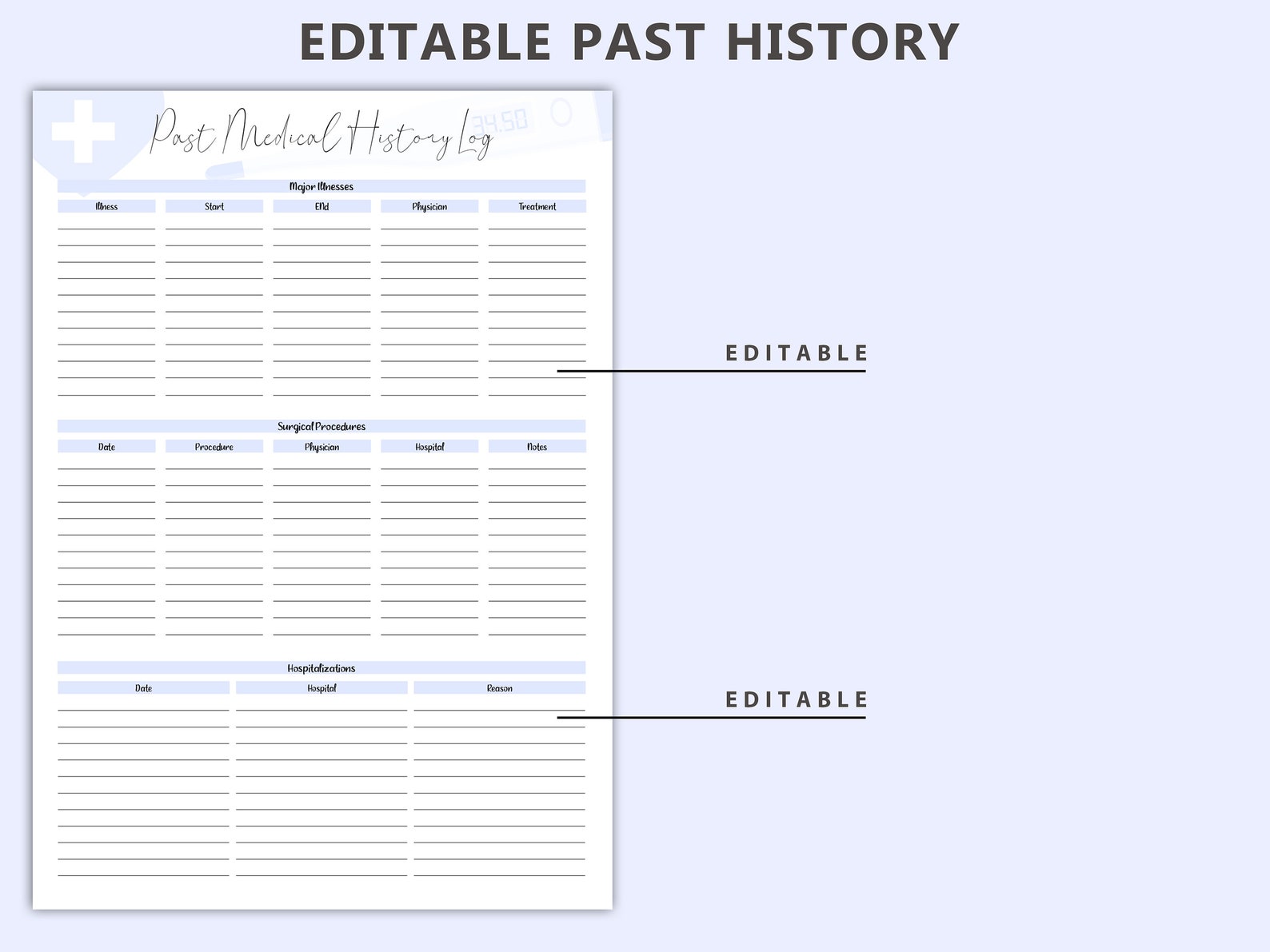 Past Medical History Log Family Medical History Form - Etsy