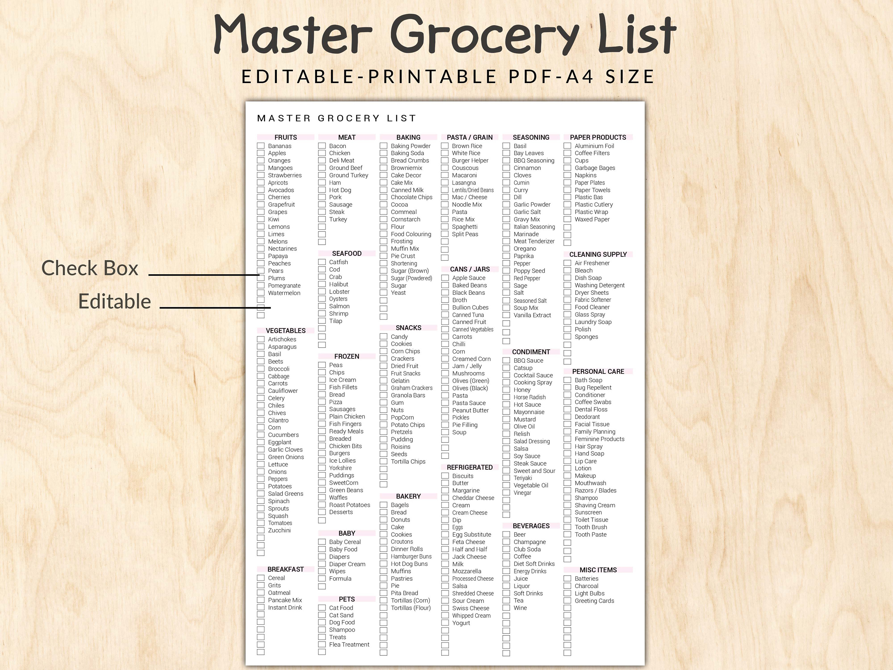 Editable and Printable Master Grocery List Online Shopping - Etsy Singapore