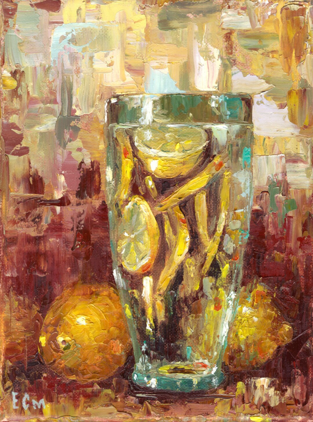 Glass of Lemonade Painting, Original Art, Lemon Painting on Stretched ...
