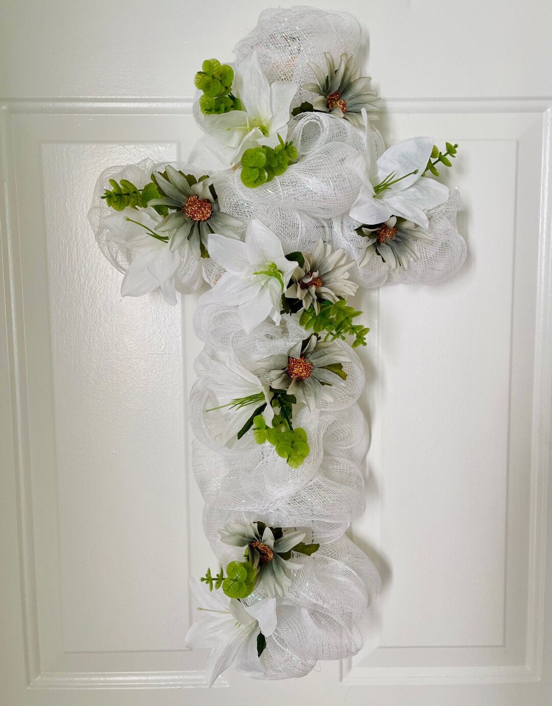 Easter Cross Deco Mesh Wreath - Etsy