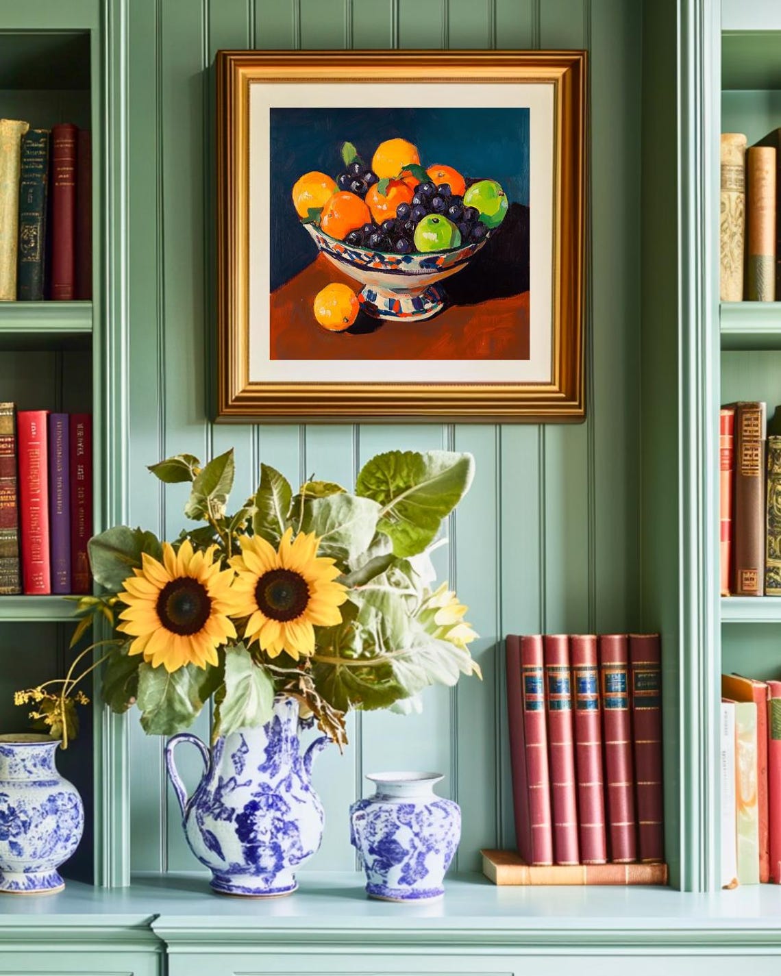 Colorful Fruit Bowl Still Life Art Print: Vintage Kitchen Wall Decor ...