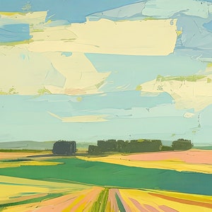 Abstract Farm Landscape Art Print: Impressionist Field Painting ...