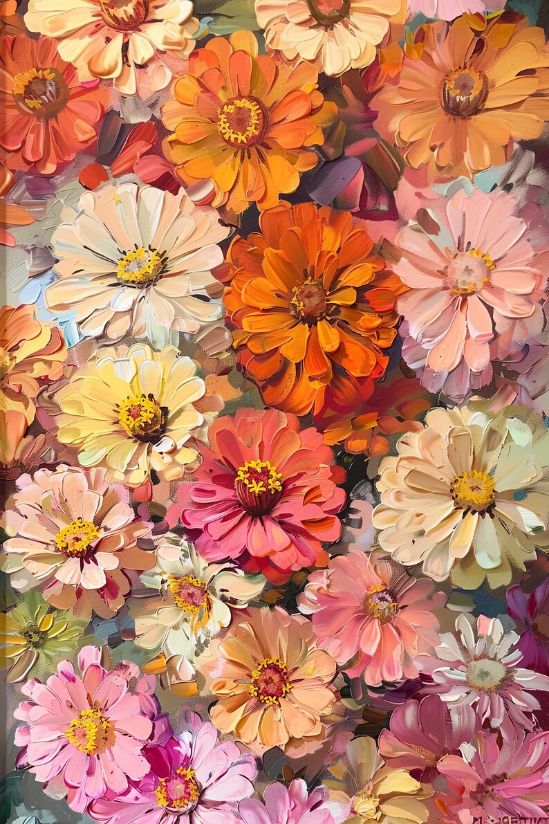 Acrylic Painting of Zinnias Zinnias Art Print Zinnias Painting Zinnias ...