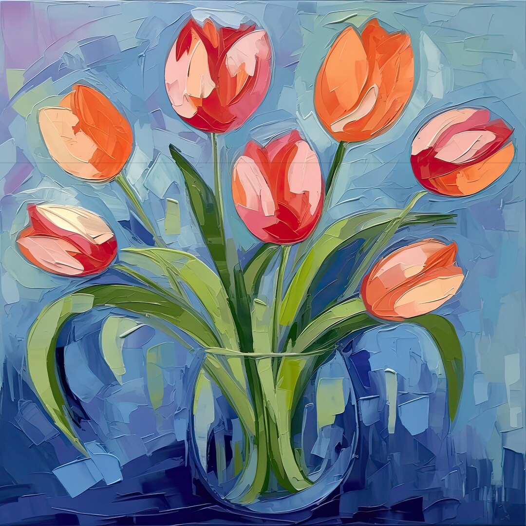 Abstract Tulips in a Vase Painting | Impressionist Tulips Art Print ...