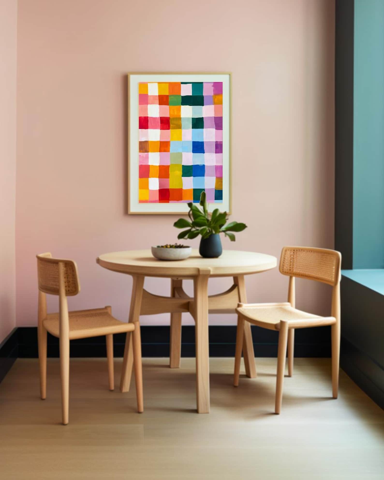 Gingham Abstract Art Print: Modern Colorful Geometric Wall Art (digital ...