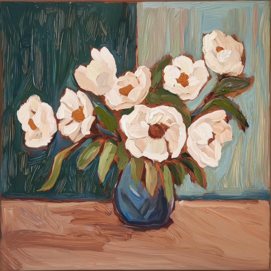White Peonies in Blue Vase Art Print | Maximalist Floral Wall Art ...