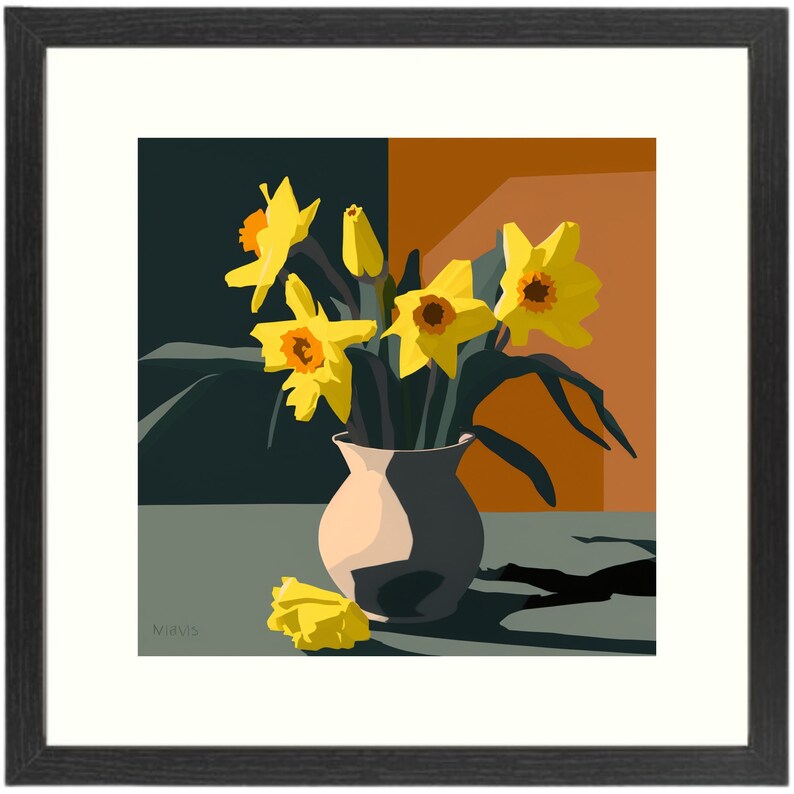 Abstract Daffodils Art Print: Retro Floral Wall Art (digital Download ...
