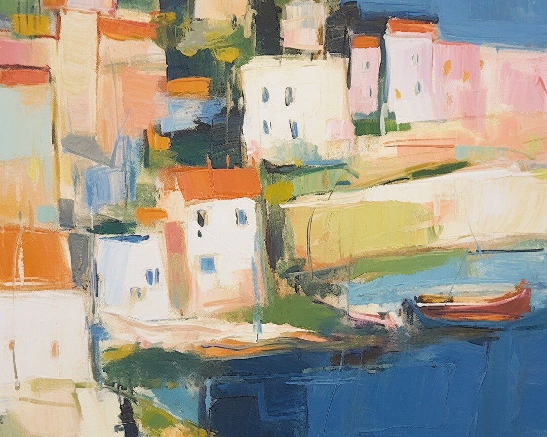 Italian Riviera Coastal Art Print: Abstract Impressionist Painting ...
