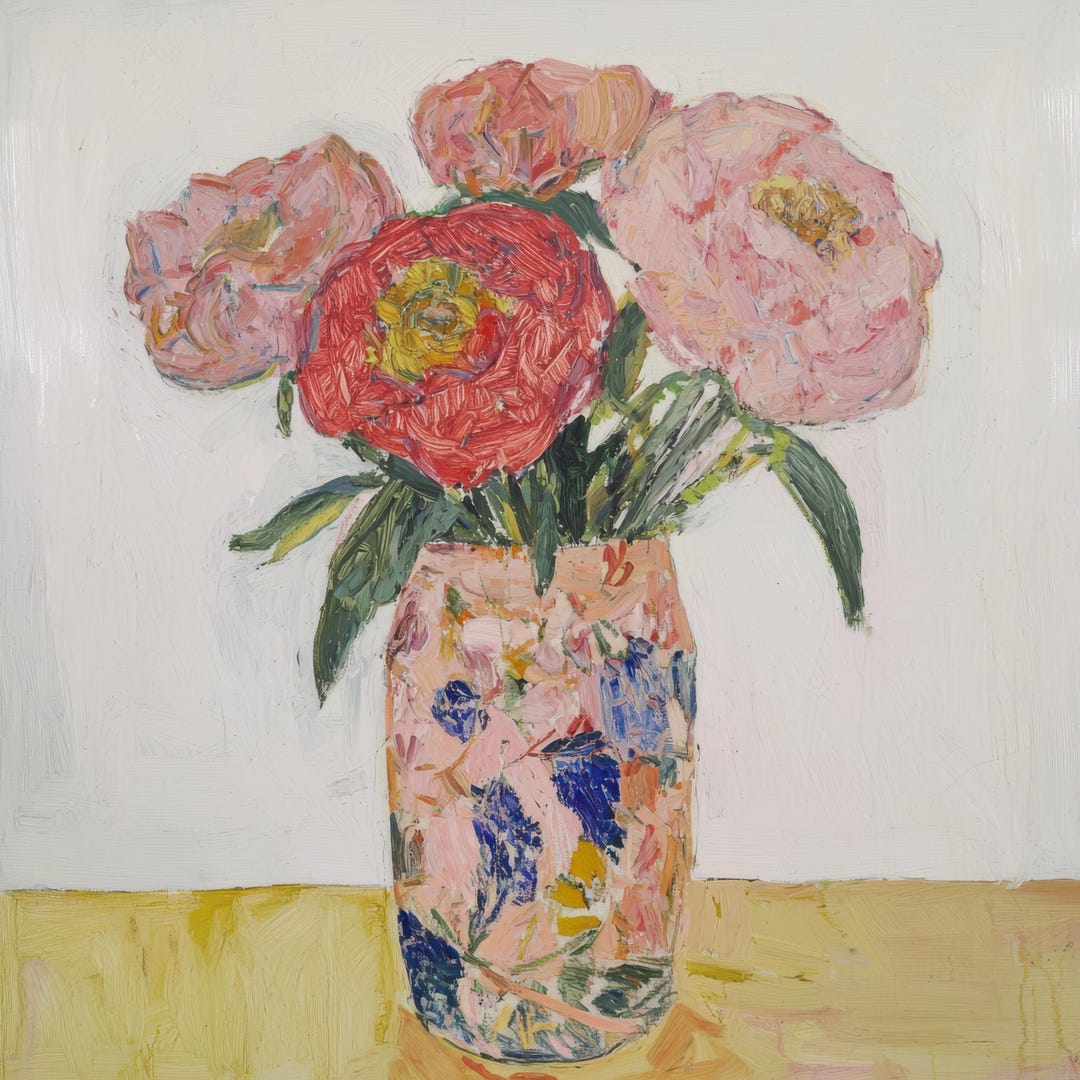 Peony Bouquet Still Life Print: Impressionist Floral Painting (digital ...