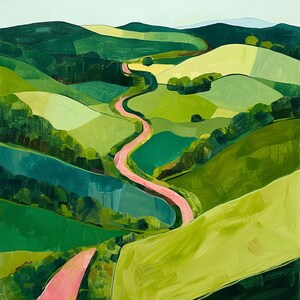 Abstract Impressionist Landscape Art Print Rolling Hills Landscape Art ...