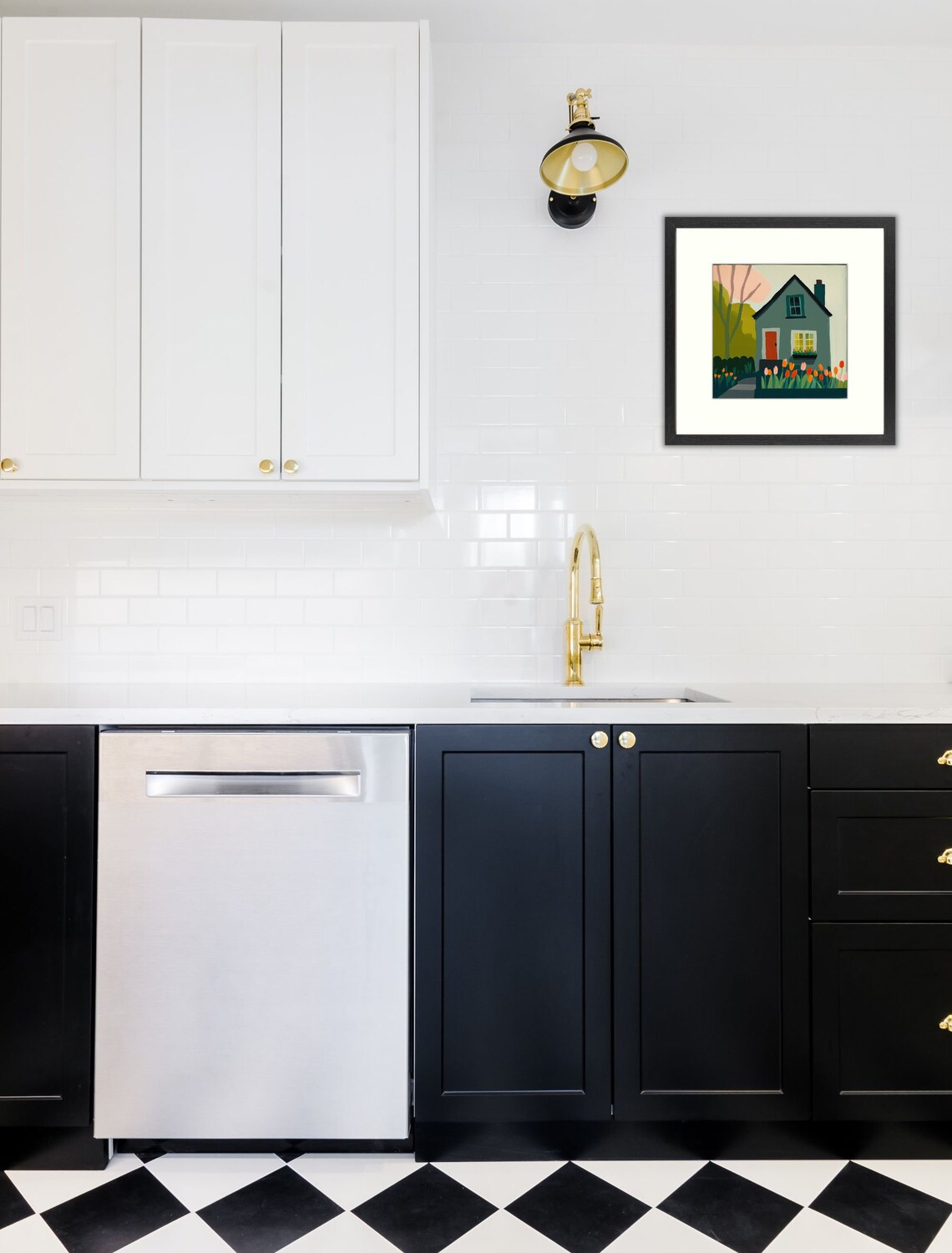 Little House With Tulips House Art Print Abstract Art Floral Artwork ...