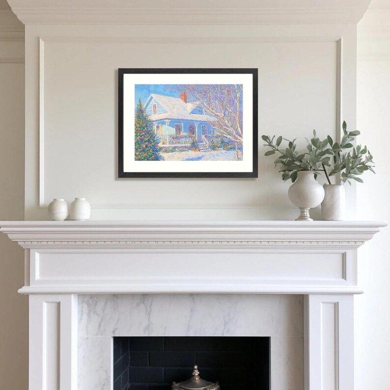 Impressionist Christmas Cottage Digital Art Print | Festive Winter ...