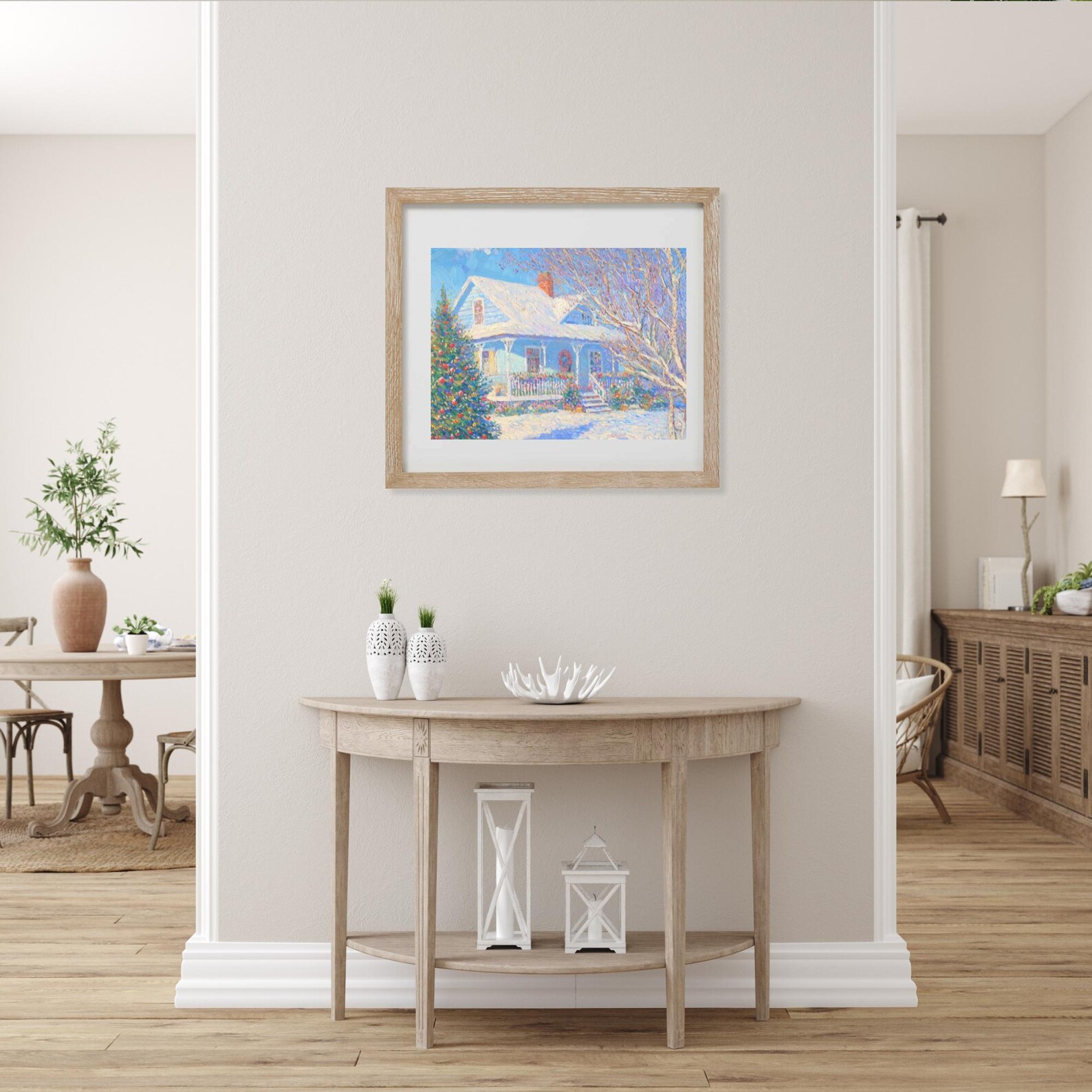 Impressionist Christmas Cottage Art Print: Festive Winter Scene ...