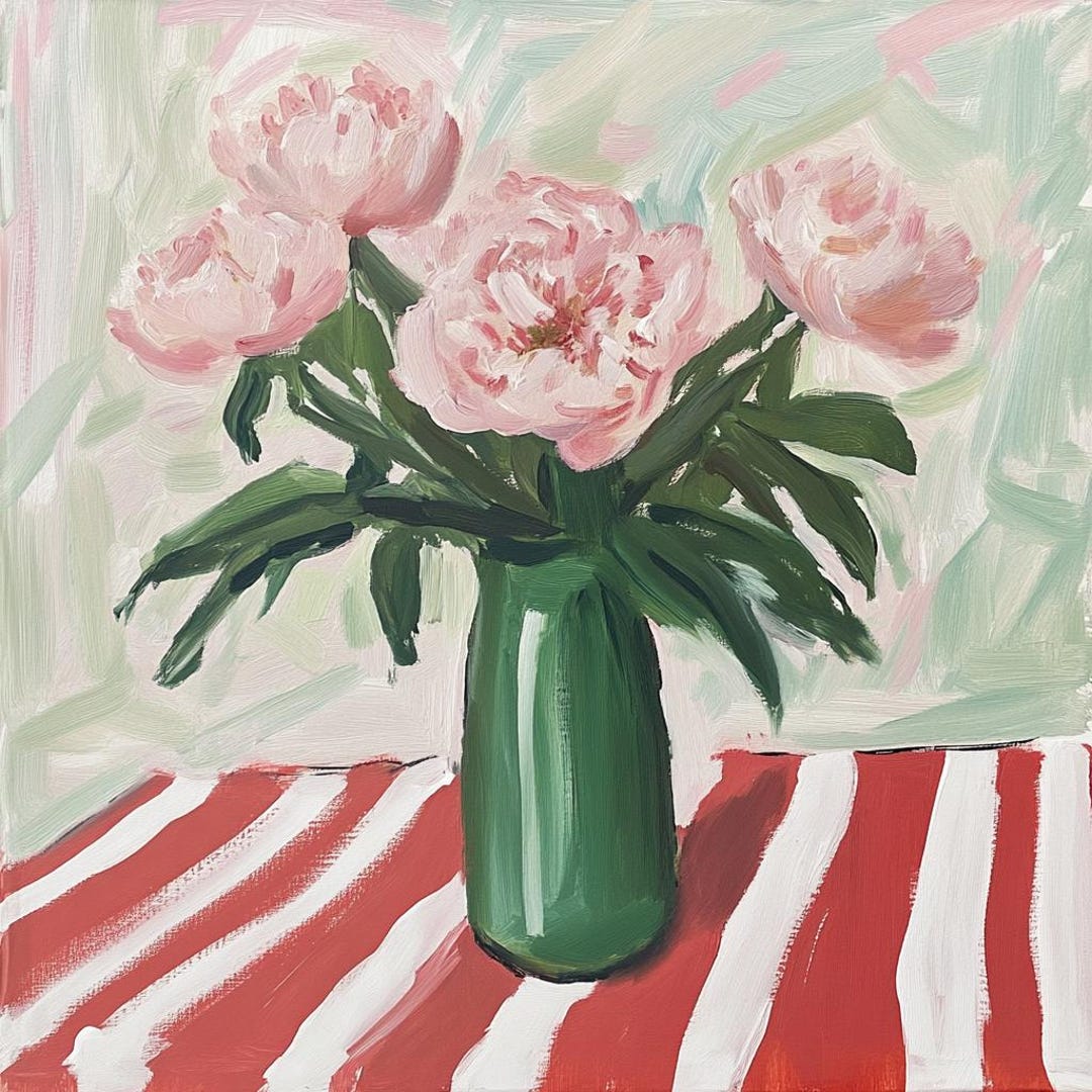 Pink Peonies in Green Vase Digital Art Print | Impressionist Floral ...