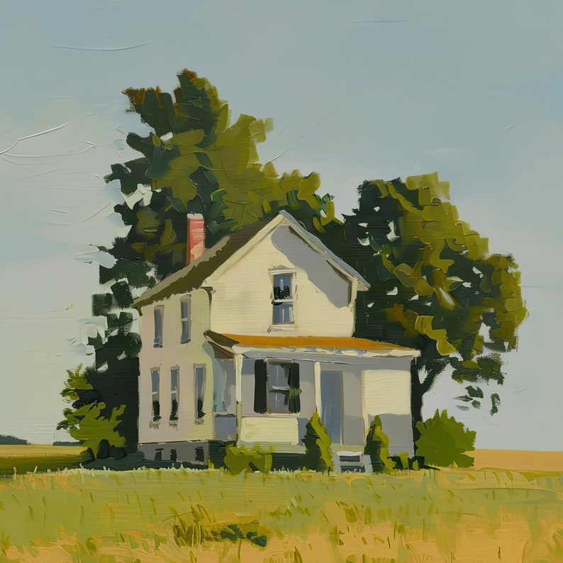 Farmhouse Landscape Art Print: Historic Home Painting (digital Art) - Etsy