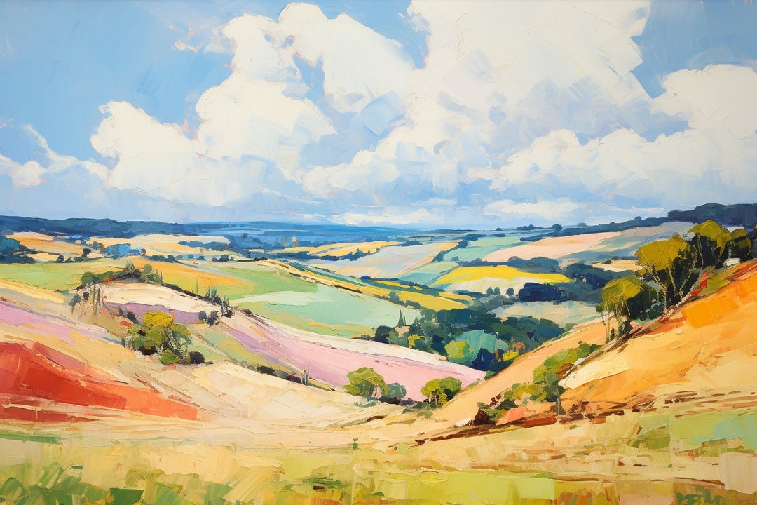 Abstract Impressionist Landscape Art Print | Rolling Hills Landscape ...