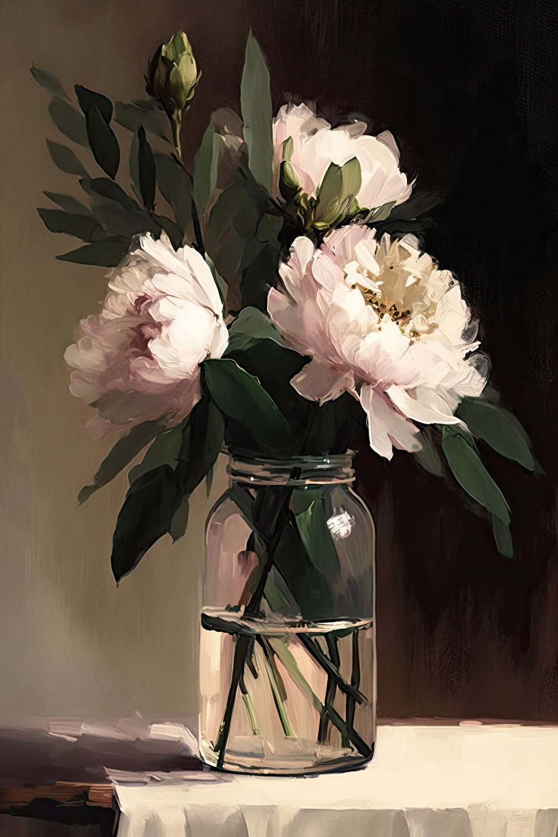 Abstract Peonies Still Life Art Print: Impressionist Floral Painting ...