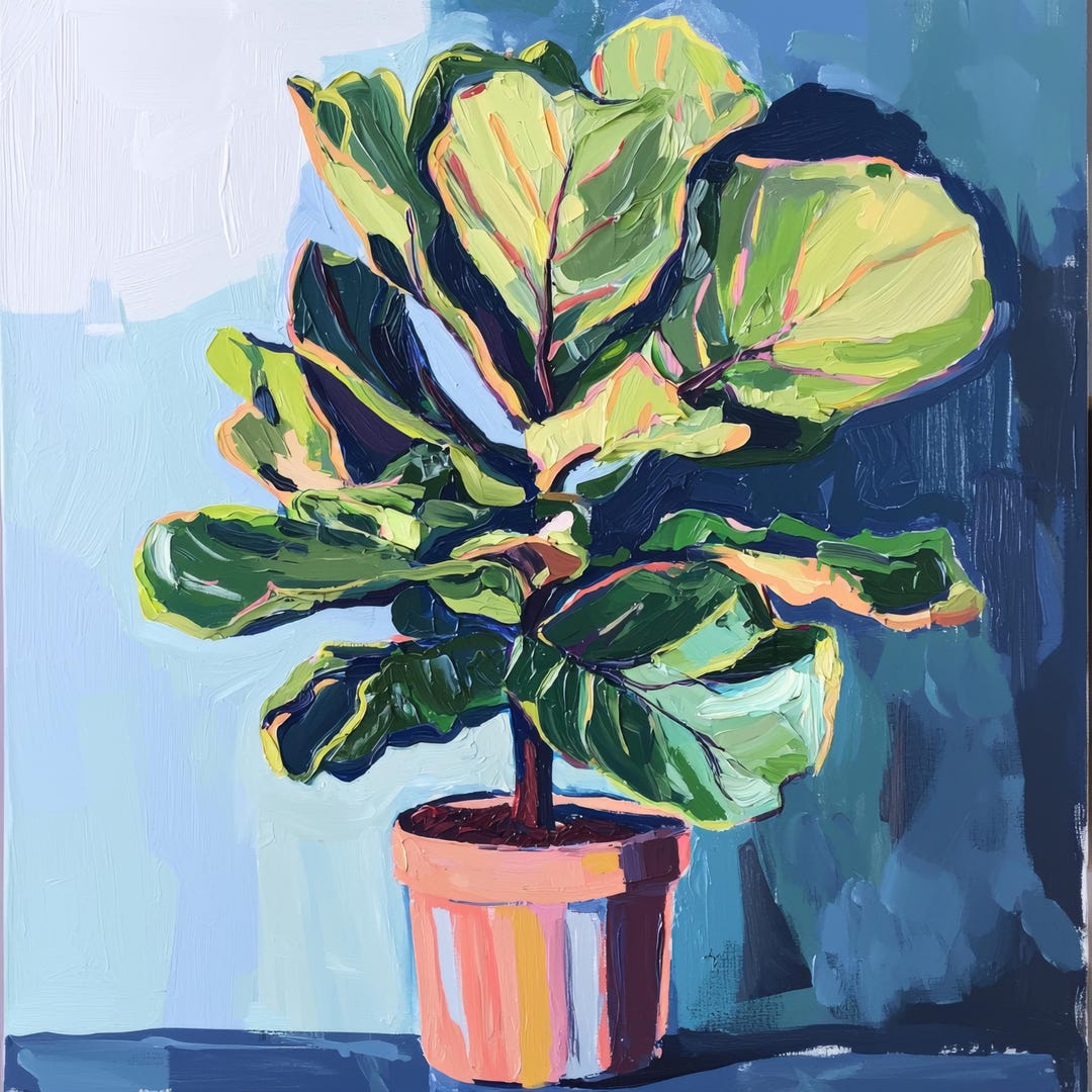 Vibrant Fiddle Leaf Fig Digital Art Print | Modern Botanical Wall Art ...