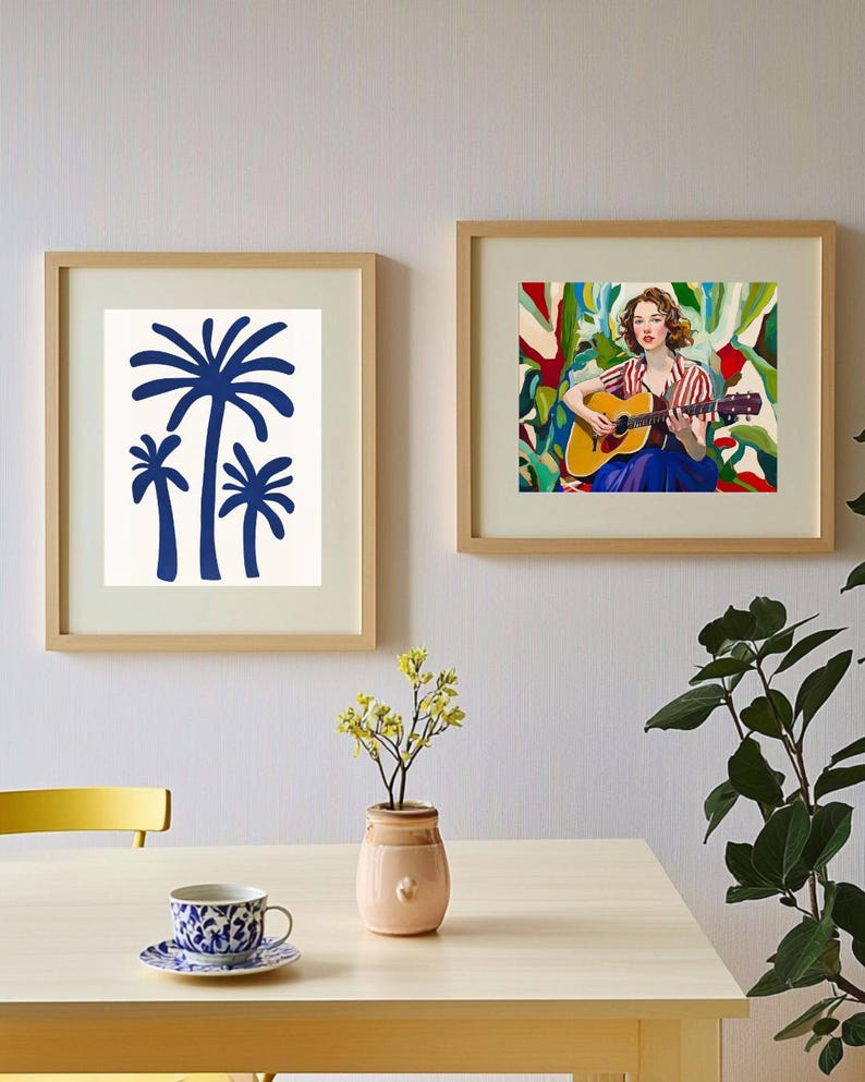 Modern Palm Tree Art Print | Bold Blue Minimalist Wall Art for Coastal ...