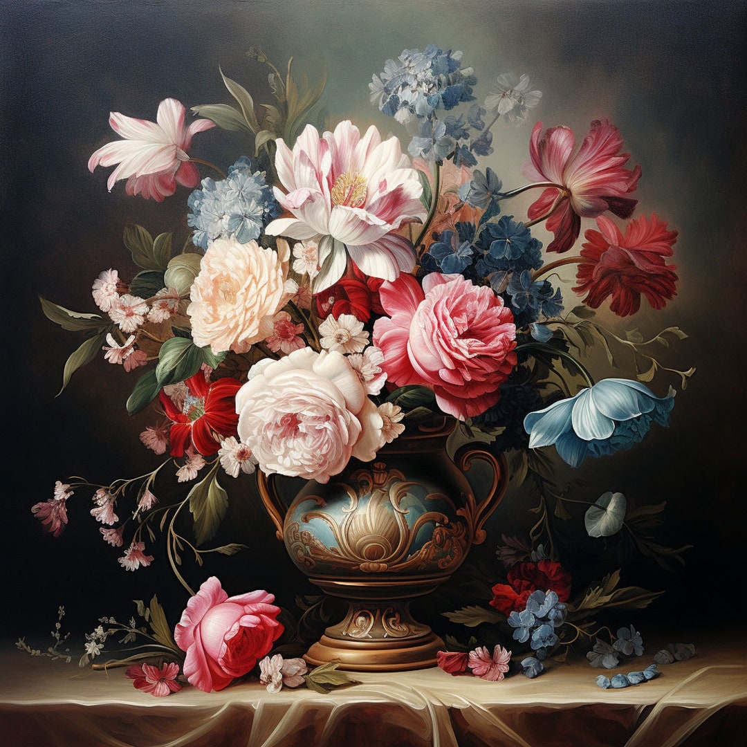Antique Floral Oil Painting: Vintage French Rococo Still Life (instant ...