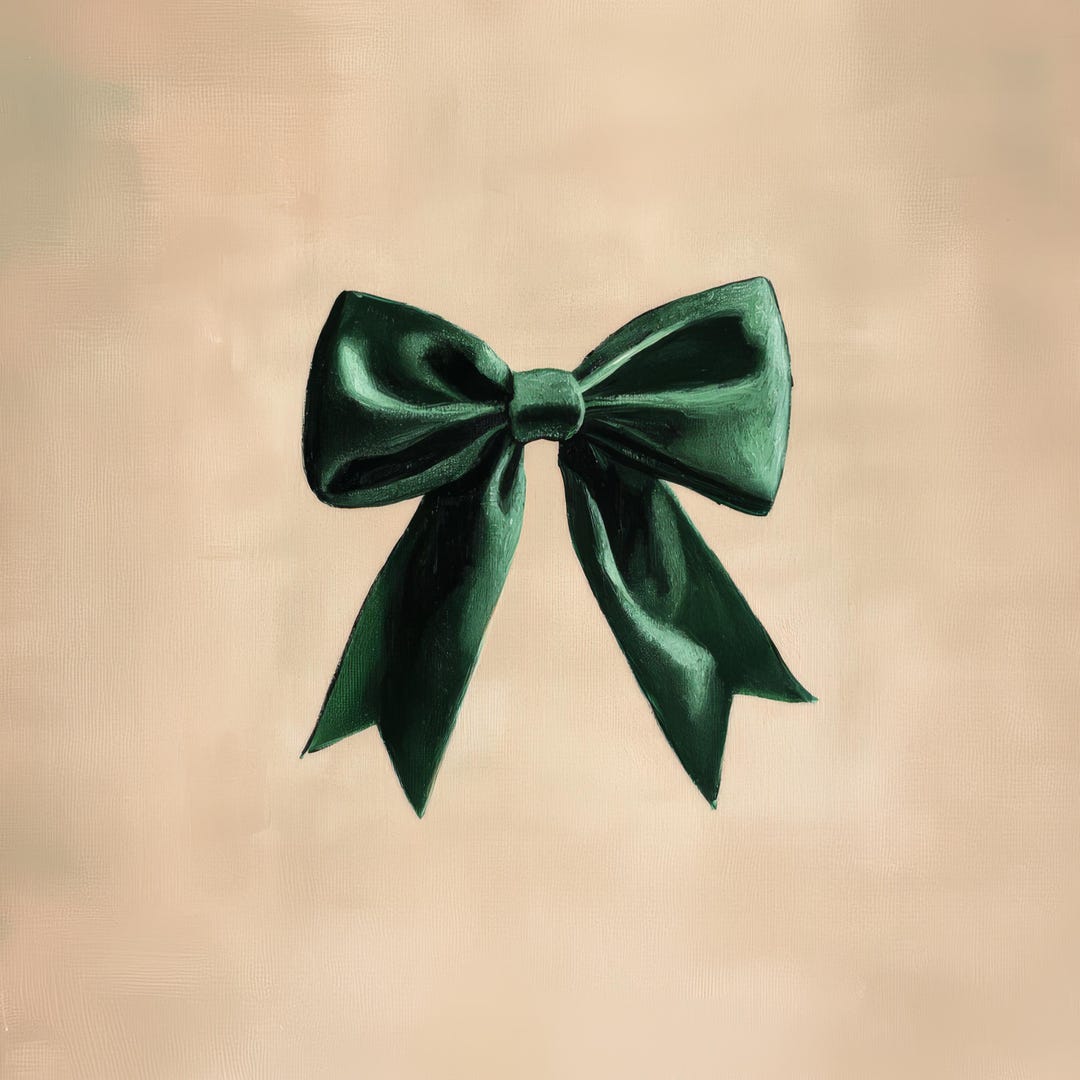 Green Bow Christmas Art Print | Minimalist Holiday Decor (digital Art ...