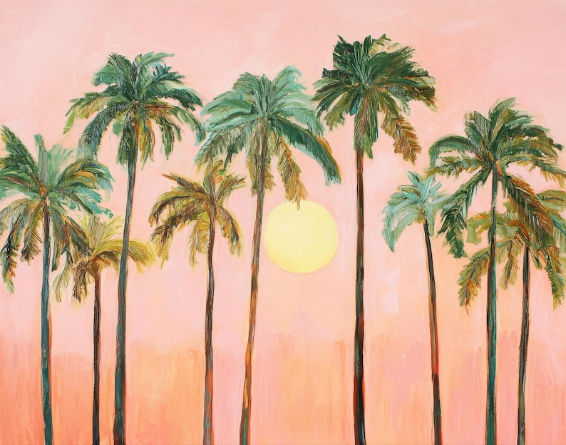 Sunset Palm Tree Print: Pink Tropical Coastal Art (digital Download) - Etsy