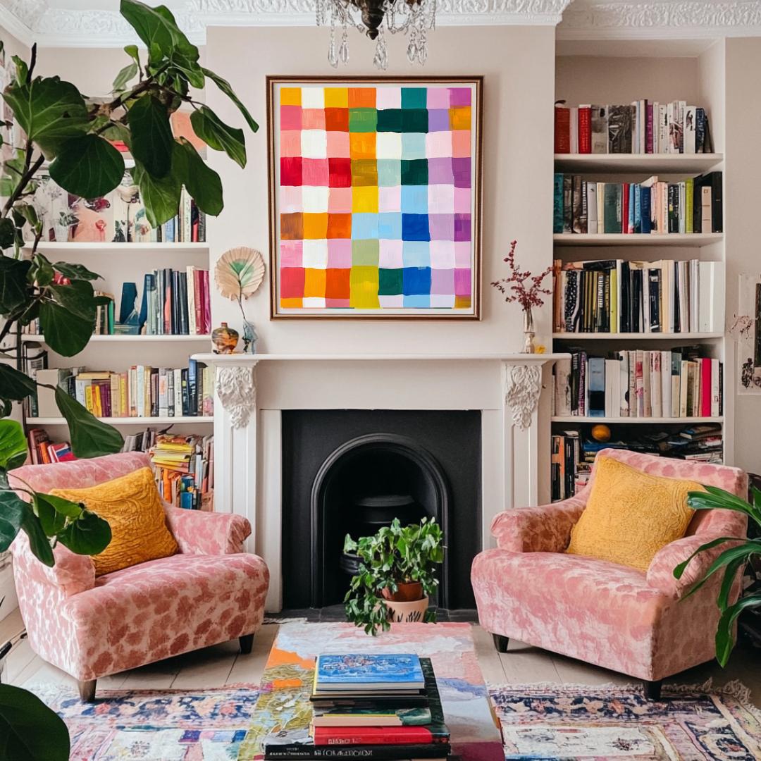 Gingham Abstract Art Print: Modern Colorful Geometric Wall Art (digital ...