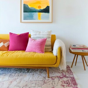 Modern Sunset Landscape Art Print | Abstract Mountain Wall Art | Sunset ...