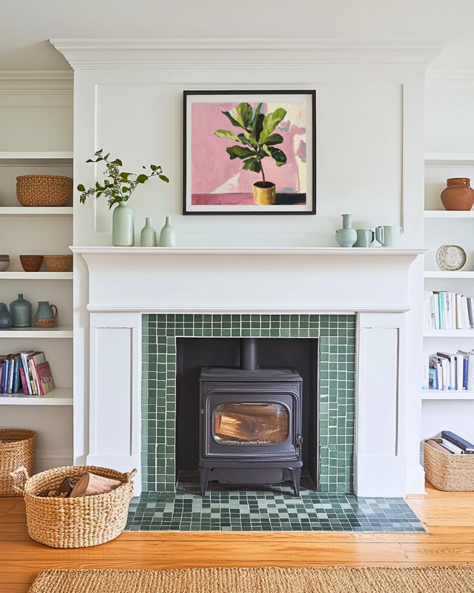 Fiddle Leaf Fig Plant Art Print: Modern Pink Botanical Decor (digital ...