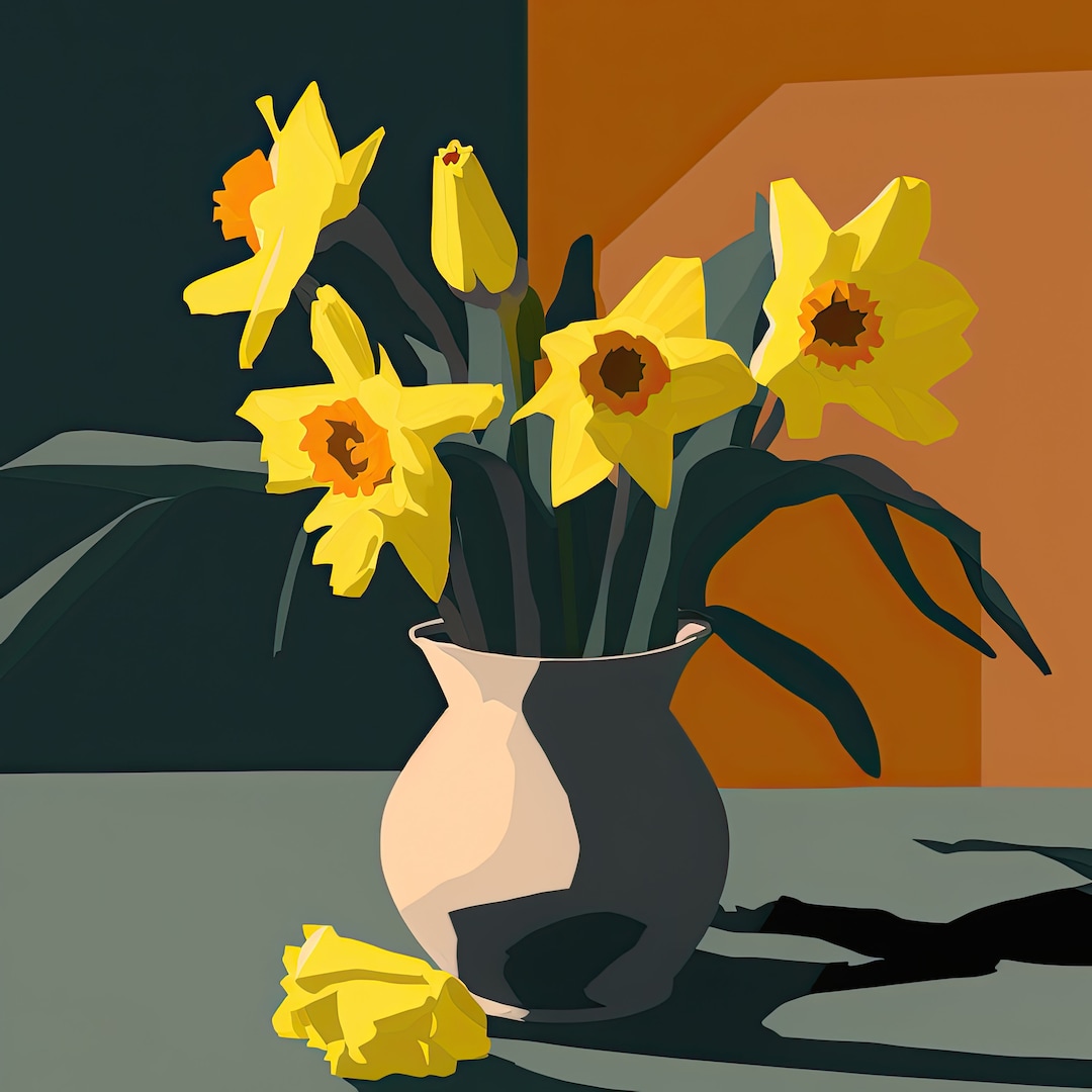 Abstract Daffodils Art Print: Retro Floral Wall Art (digital Download ...