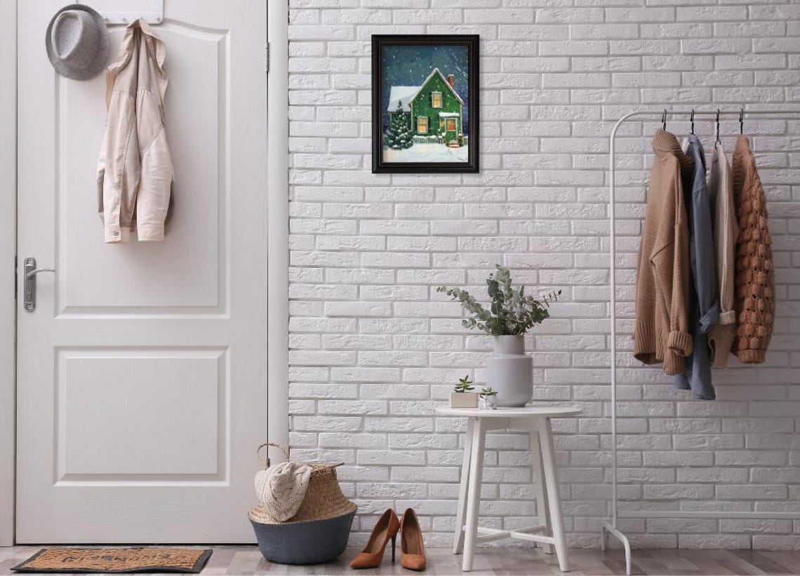 Snowy Green Christmas Cottage Art Print: Festive Winter Scene (digital ...