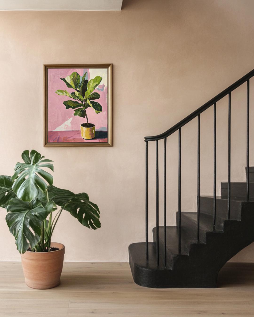 Fiddle Leaf Fig Plant Art Print: Modern Pink Botanical Decor (digital ...