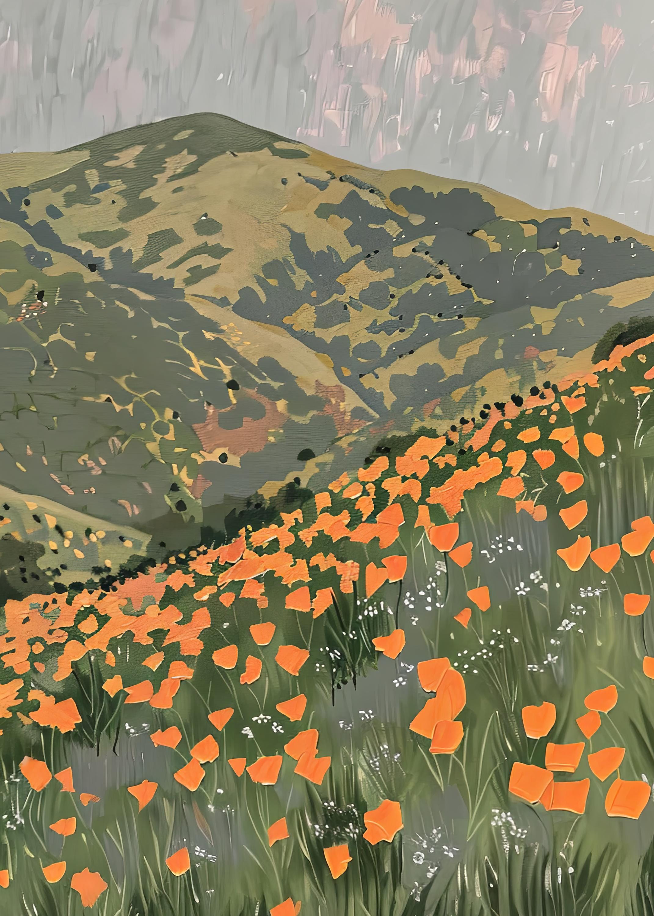California Poppy Landscape Art Print Rolling Hills Landscape Art ...