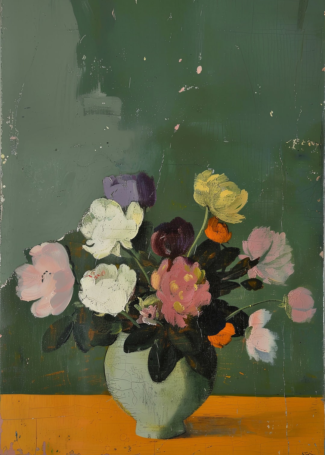 Acrylic Painting of Flowers in a Vase Floral Art Print Floral Painting ...